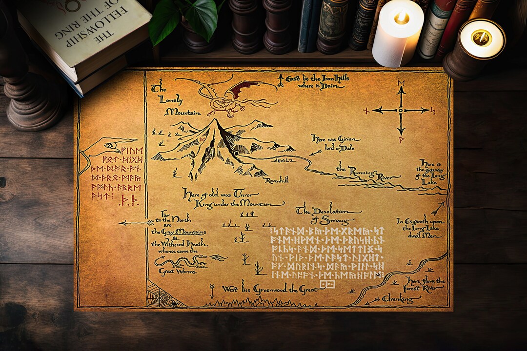 Thorin's Map Hobbit Map Art Print, Vintage Fantasy World Poster, Epic ...