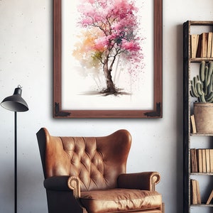 Japanese Pink Sakura Cherry Blossom Bonsai Tree Wall Art Asian Print ...