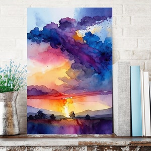 Nature Inspired Abstract Sunset Wall Art Print Minimalist Painting ...