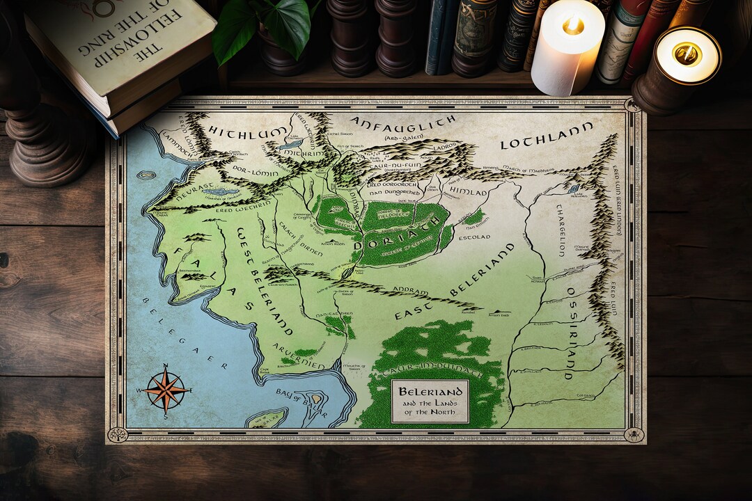 Beleriand Silmarillion Map Art Print, Vintage Fantasy World Poster ...