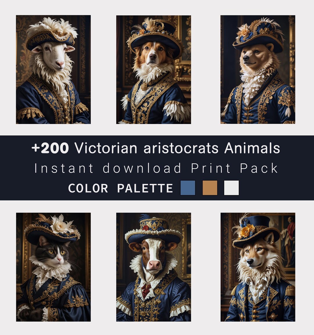 Victorian Animal Wall Art Aristocrat Animal Prints Digital Download ...