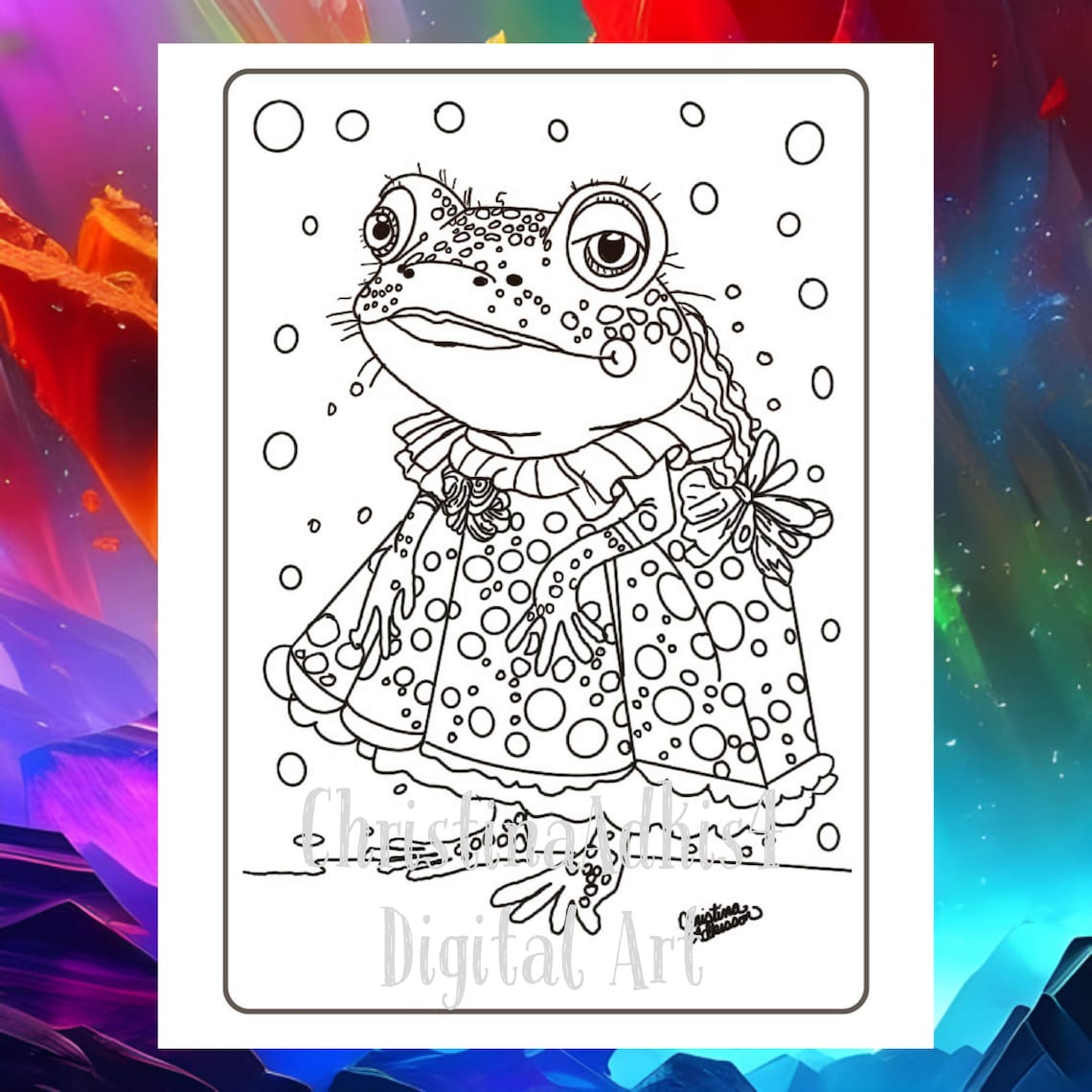 Mrs Frog in Her Best Fancy Dress Line Drawing Coloring Page - Etsy