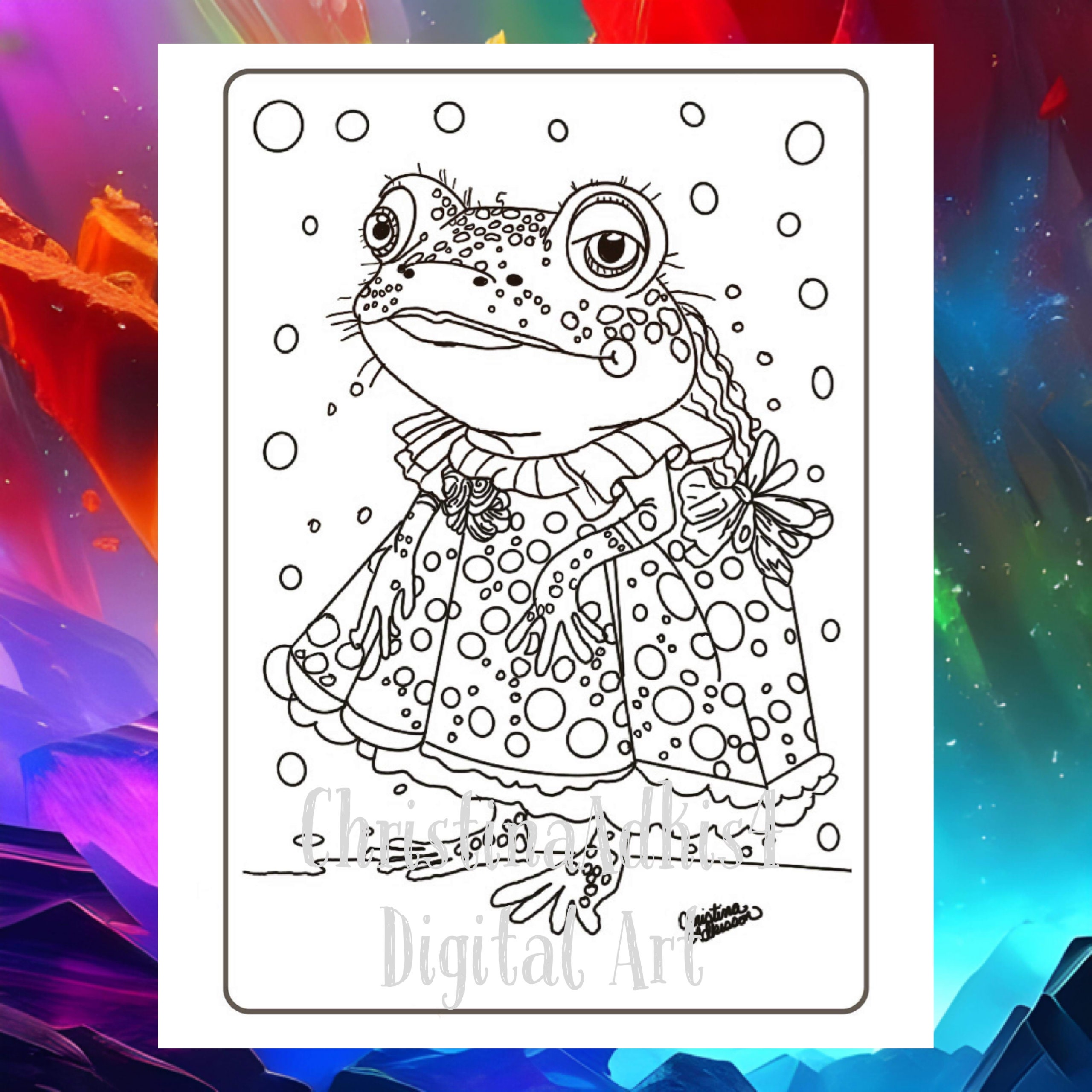 Mrs Frog in Her Best Fancy Dress Line Drawing Coloring Page - Etsy