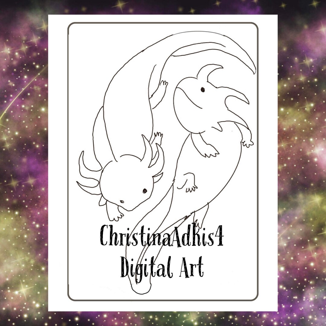 Hand-drawn Pair of Axolotl Line Drawing Coloring Page - Etsy Canada