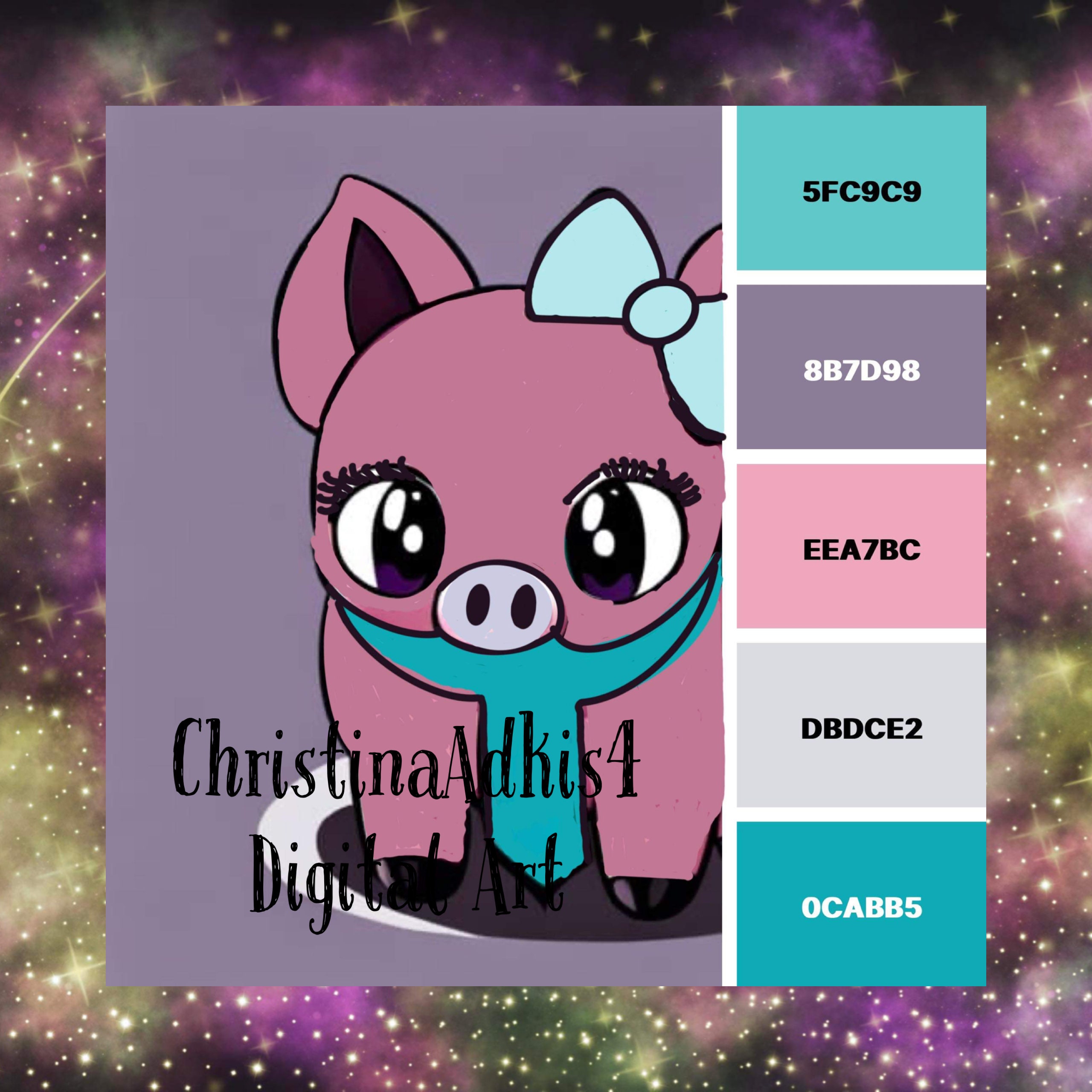 Piggy Wearing a Bow With Digital Hex Codes and Color Palette - Etsy