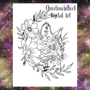 Set of Three Line Drawing Kitten and Cat Digital Printable Coloring ...