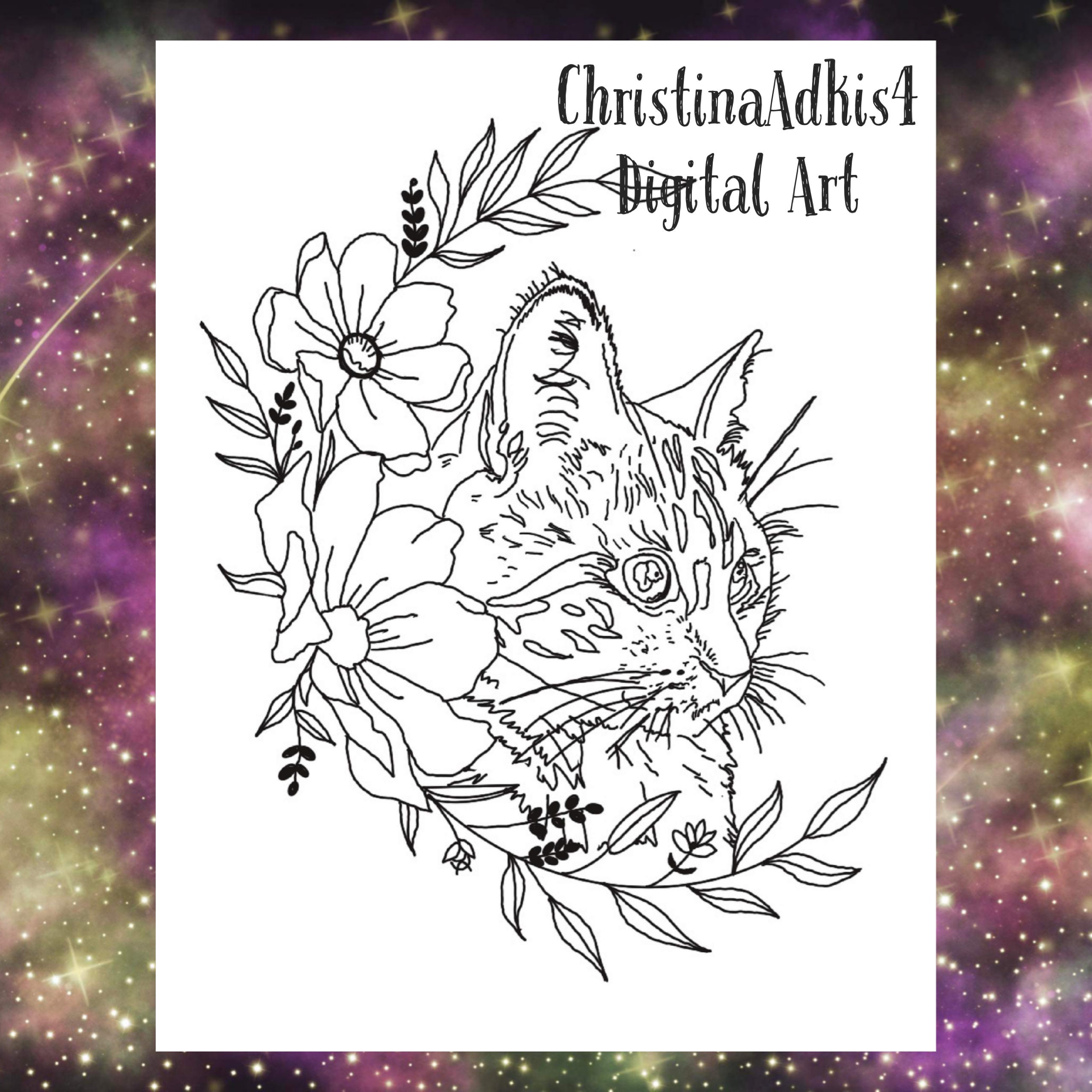 Set of Three Line Drawing Kitten and Cat Digital Printable Coloring ...