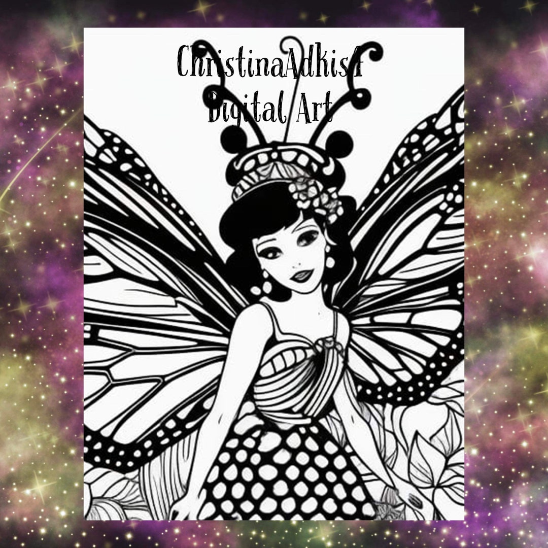 Pinup Butterfly Woman Line Drawing Coloring Page - Etsy