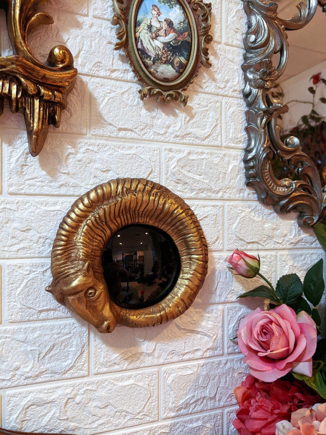 Handmade Sculpted Ram Horn Skull Scrying Mirror Vintage Ornate Style - Etsy