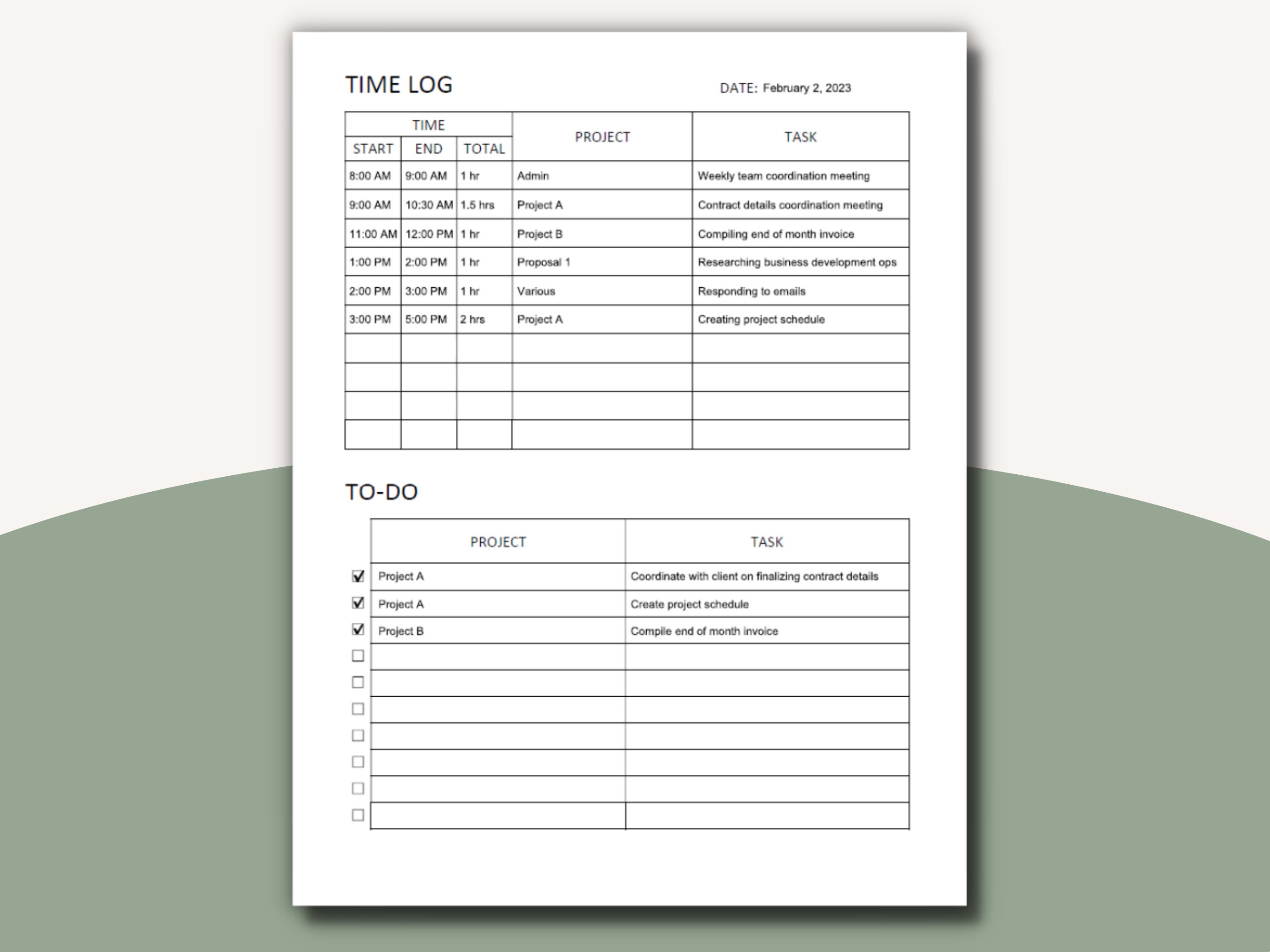 Daily Time Log and To-do List - Etsy
