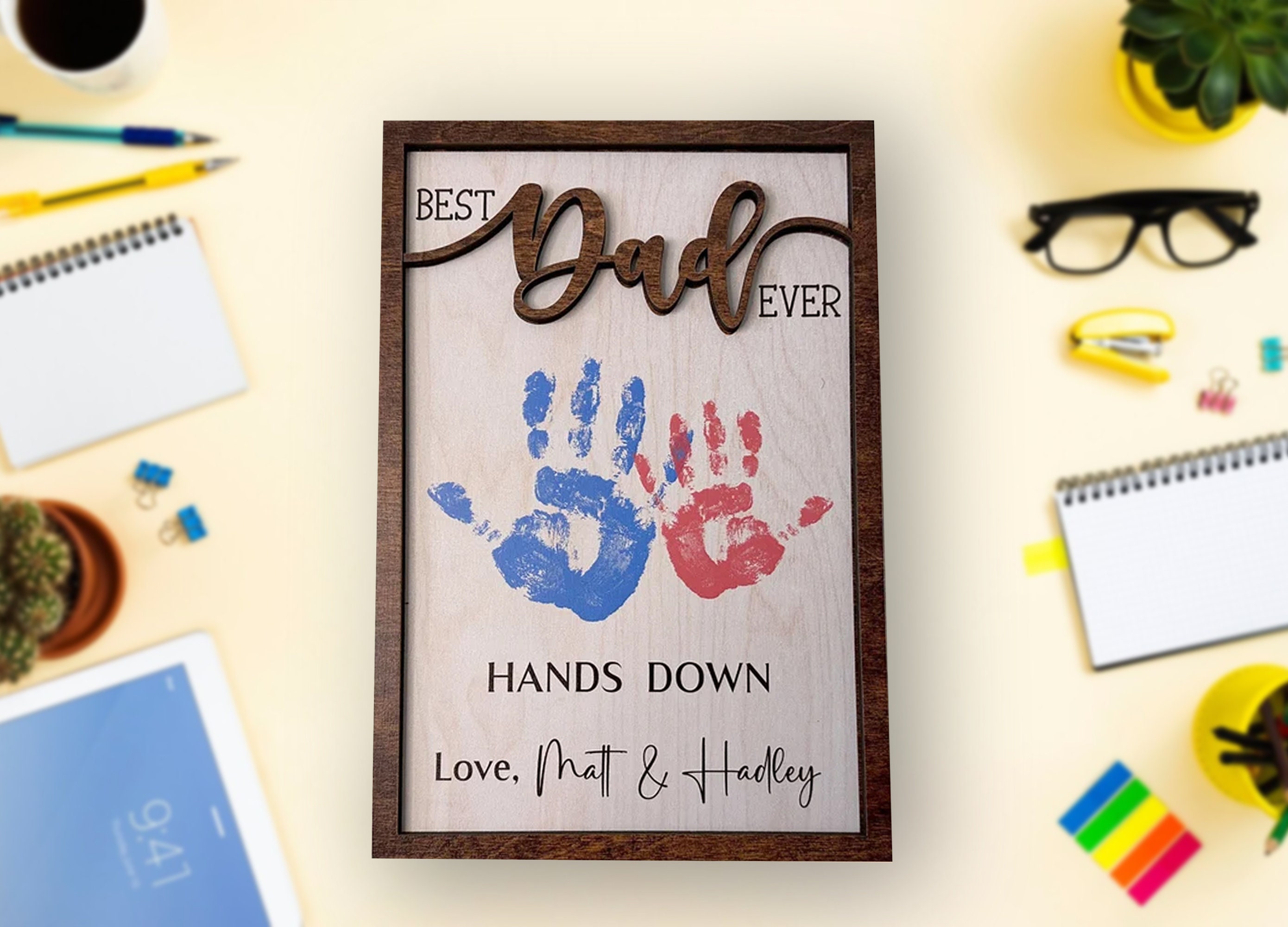 Personalized DIY Handprint Sign, Father's Day Gift, Father's Day Wooden ...