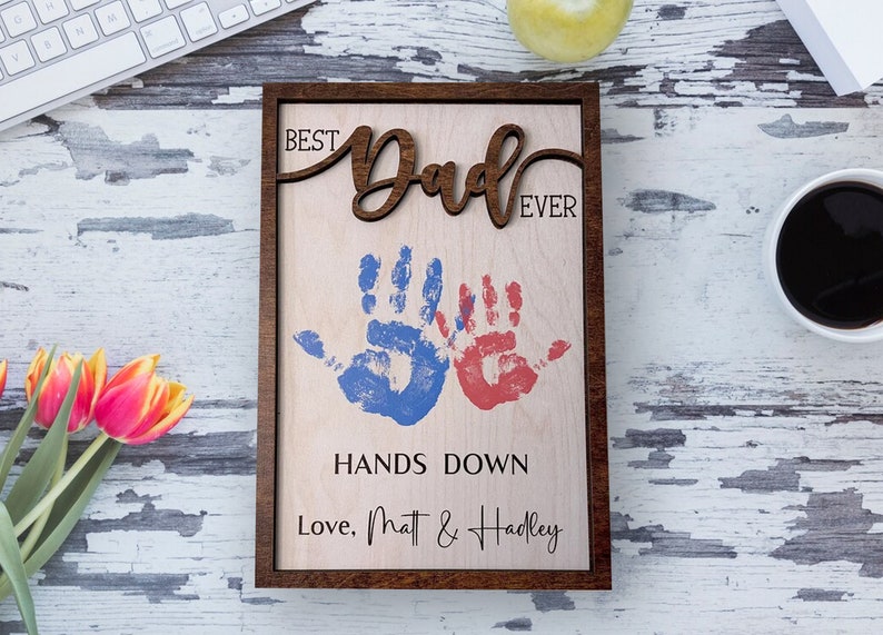 Personalized DIY Handprint Sign, Father's Day Gift, Father's Day Wooden ...