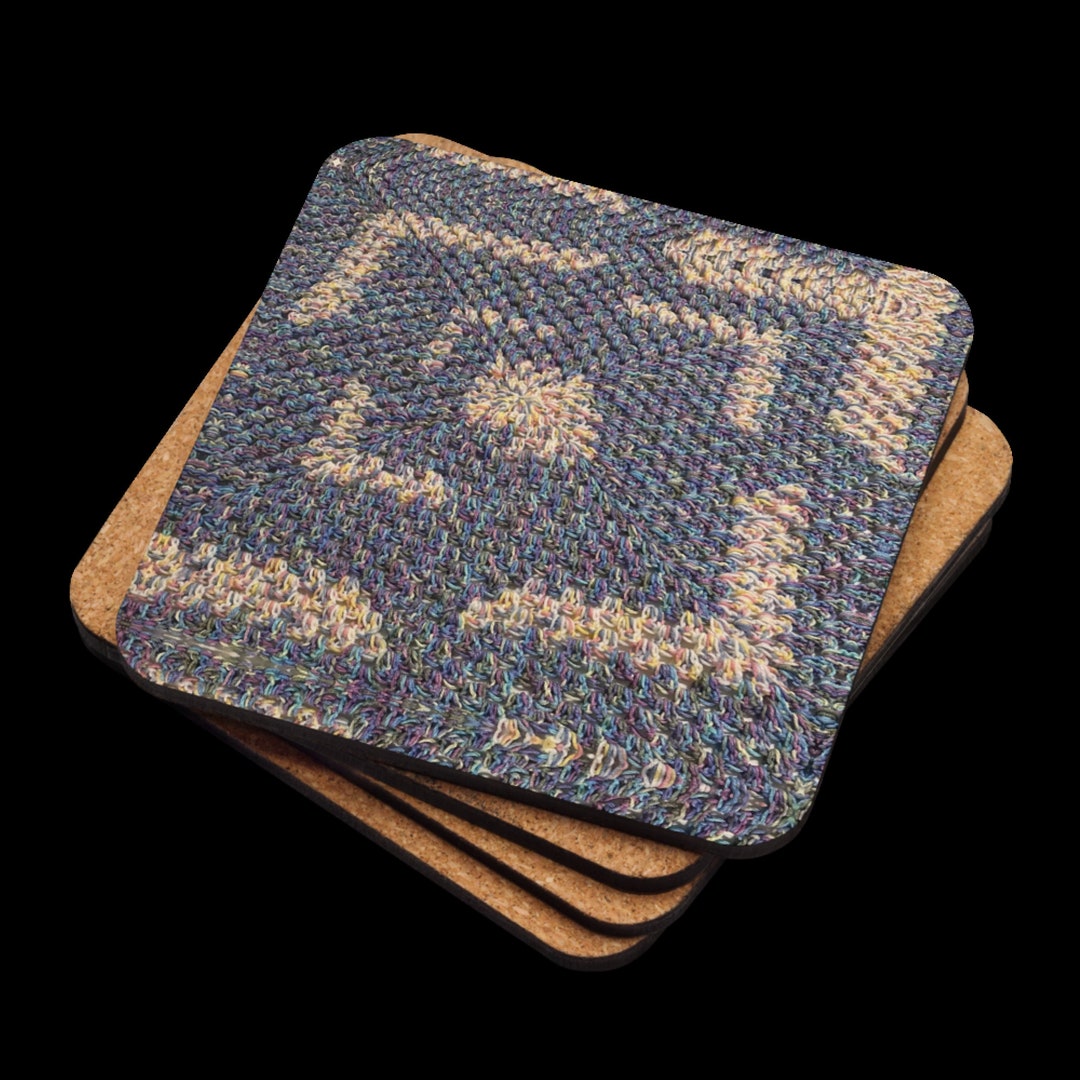 Cork Back Coaster Set of 4, Crochet Design Settle Blues Patterns ...