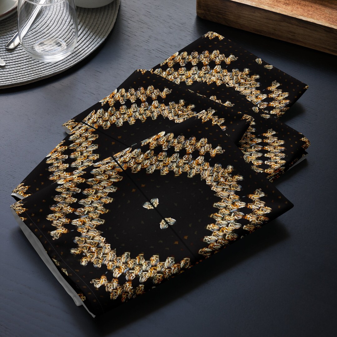 Set of 4 Dinner Napkins, Crochet Design Black and Gold Patterns ...