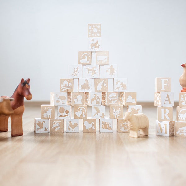 Wooden Farm Animal Blocks - Etsy