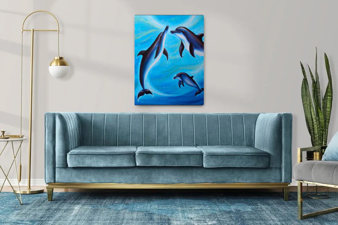 Original Dolphins Oil Painting on Canvas, Ocean Wall Art, Coastal Beach ...