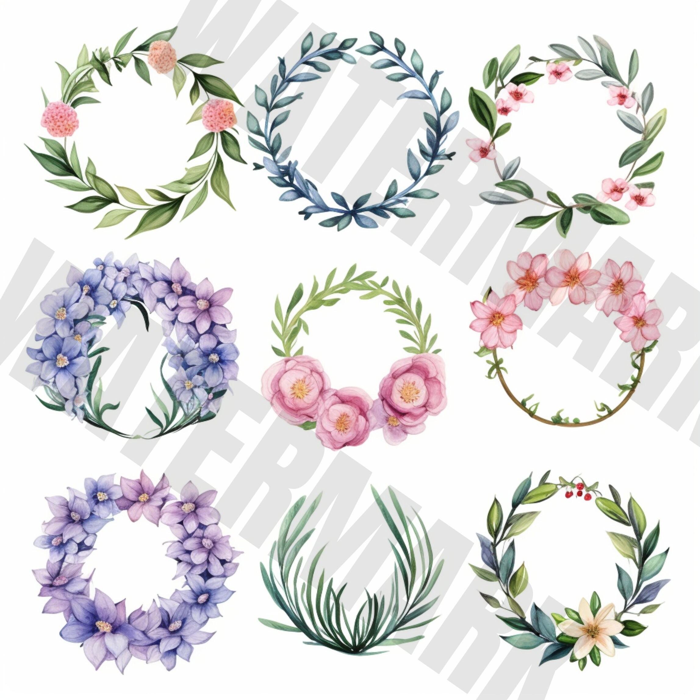 Watercolor Floral Wreaths Clip Art Set Hand-painted Blooms for - Etsy