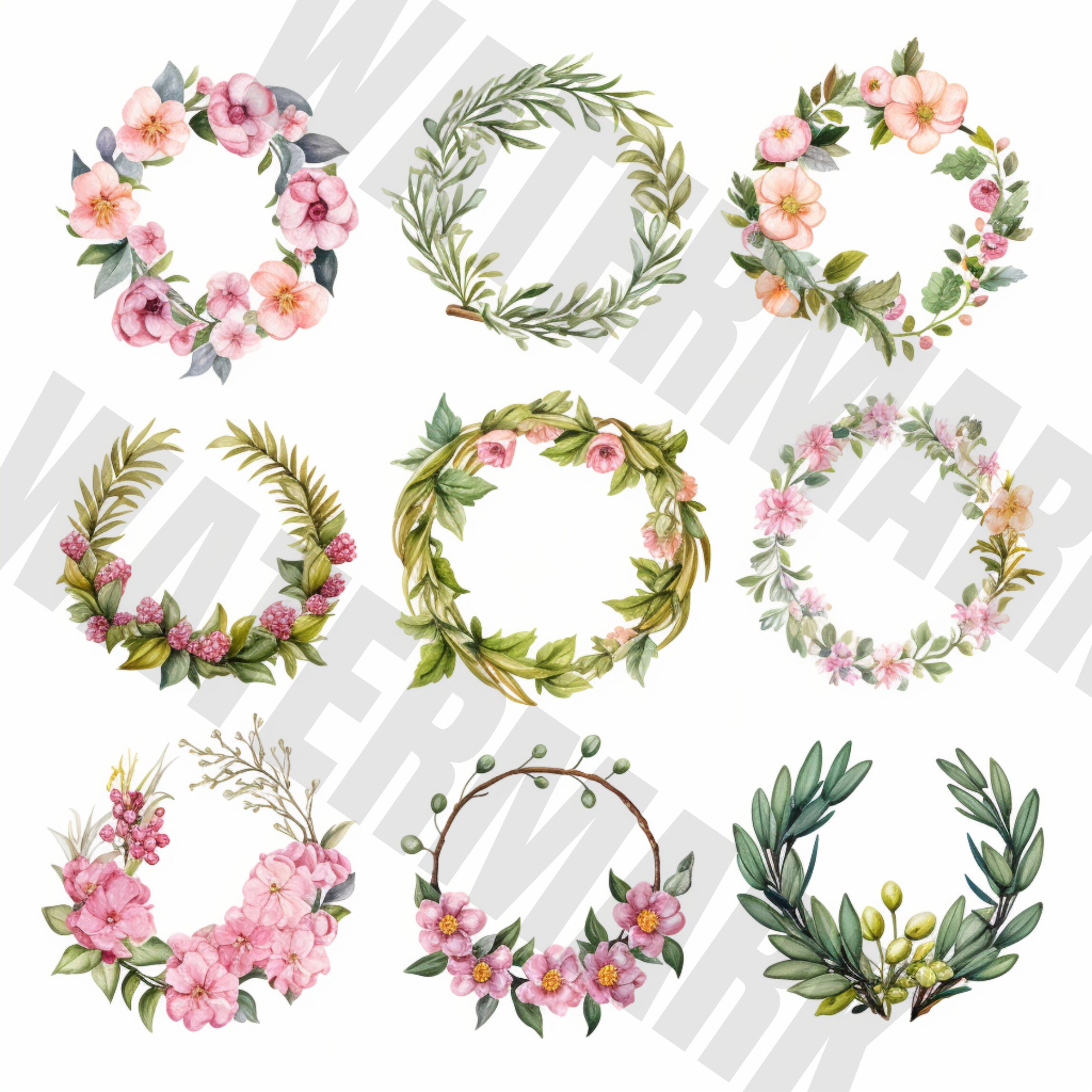 Watercolor Floral Wreaths Clip Art Set Hand-painted Blooms for - Etsy