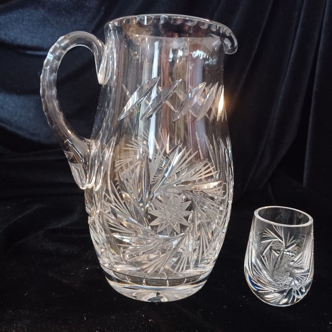 Catherine by Spode Crystal 30 Oz Pitcher and Shot Glass, Vintage, Cut ...