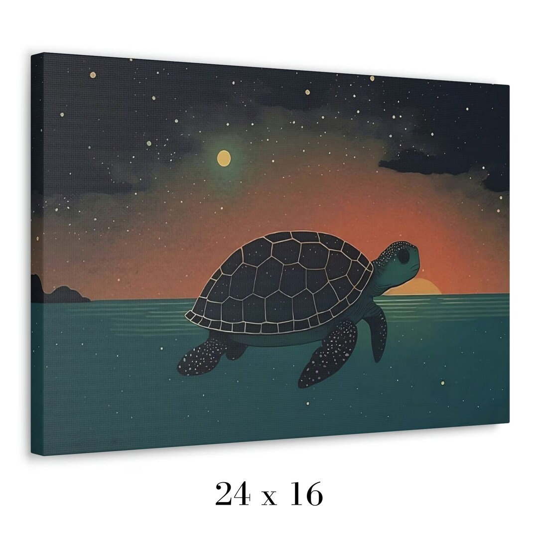Sea Turtle Canvas Art - Sunset Beach Wall Decor - Starry Night Ocean ...