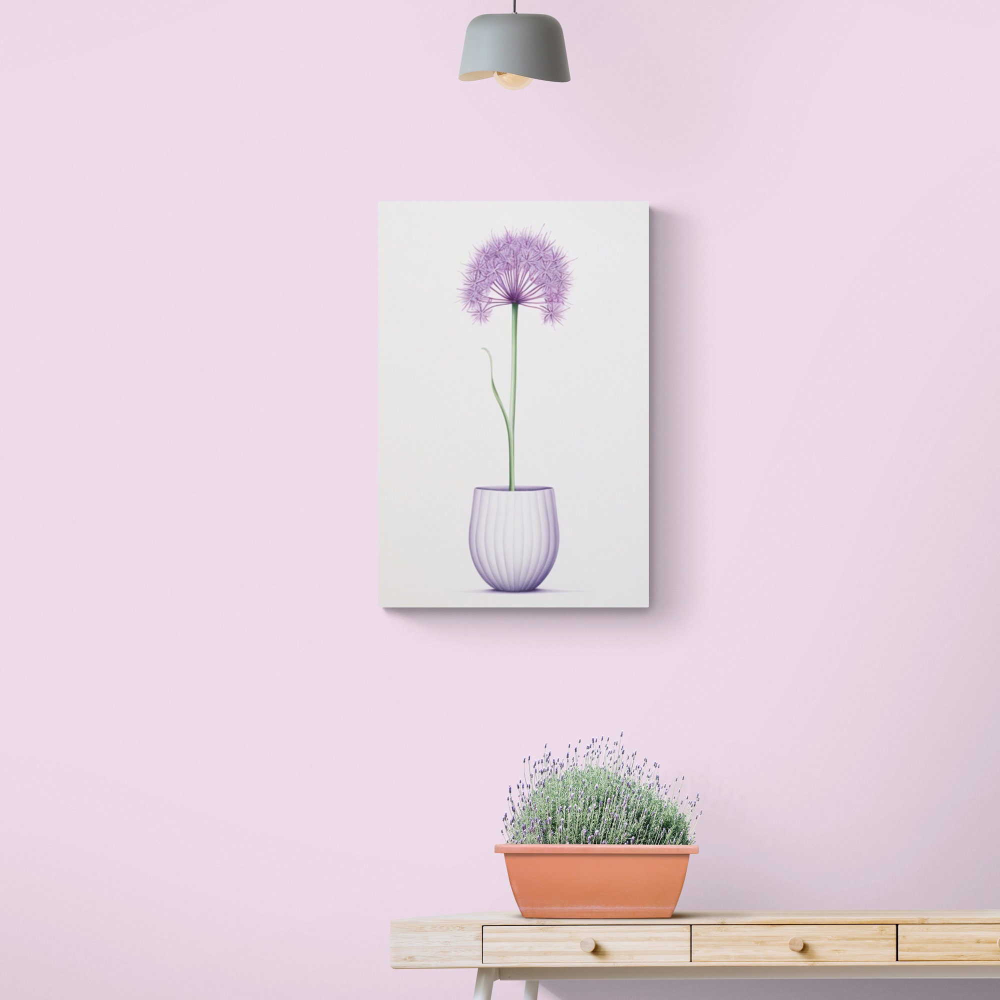 Elegant Purple Allium Flower Drawing in White Pot - Simple Botanical ...