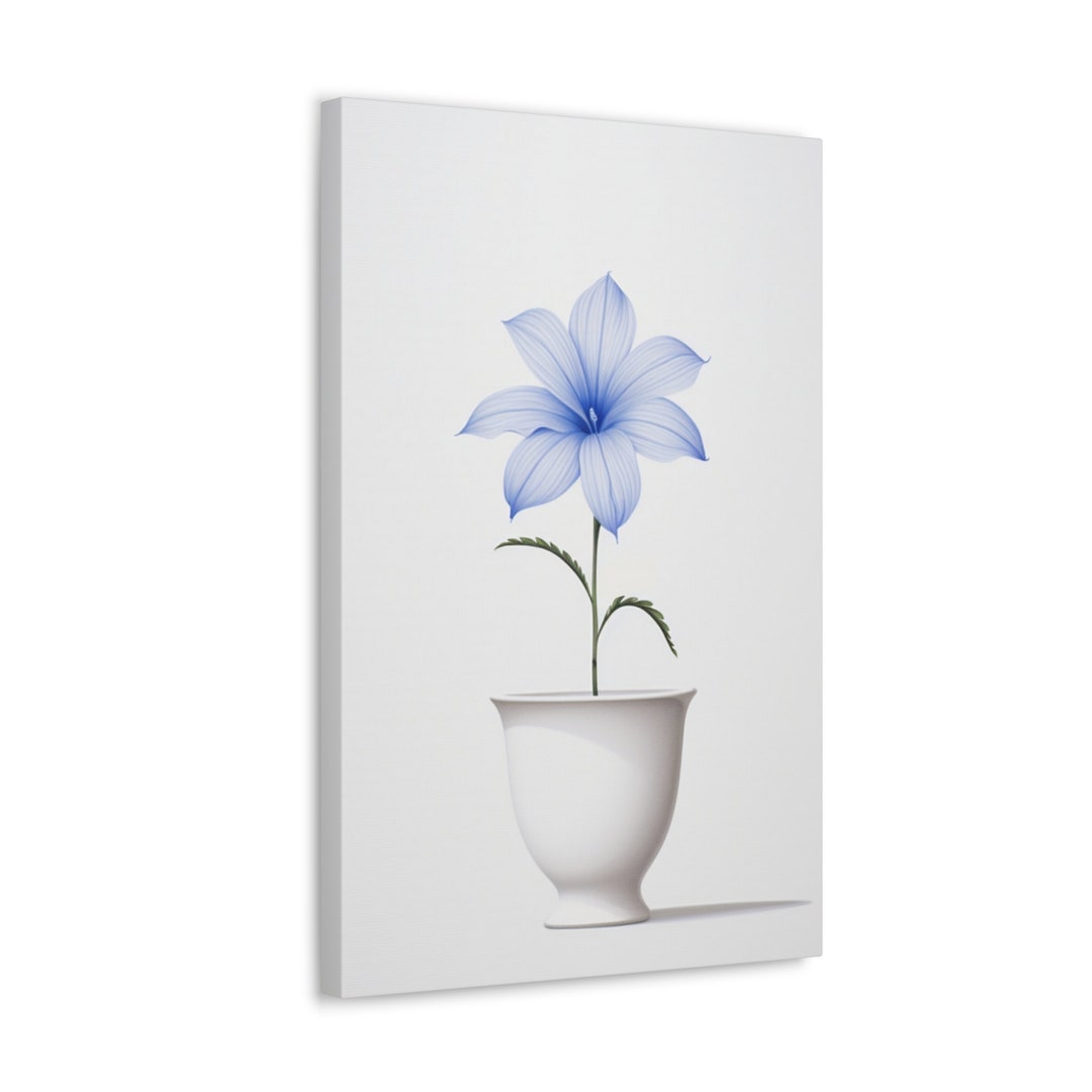 Elegant Blue Bellflower Drawing in White Pot Simple Colored - Etsy