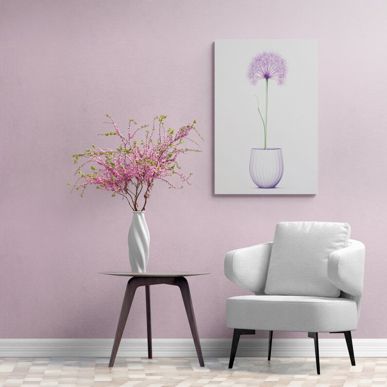 Elegant Purple Allium Flower Drawing in White Pot - Simple Botanical ...