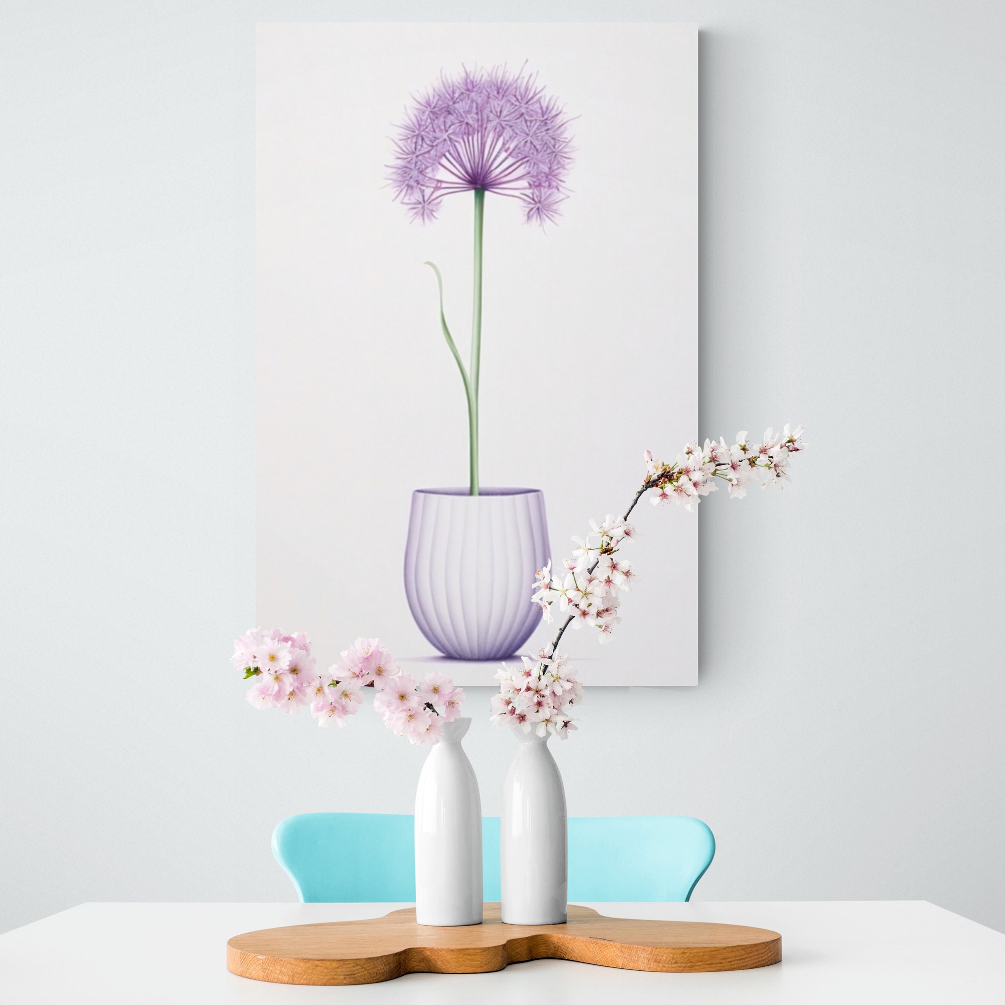 Elegant Purple Allium Flower Drawing in White Pot - Simple Botanical ...