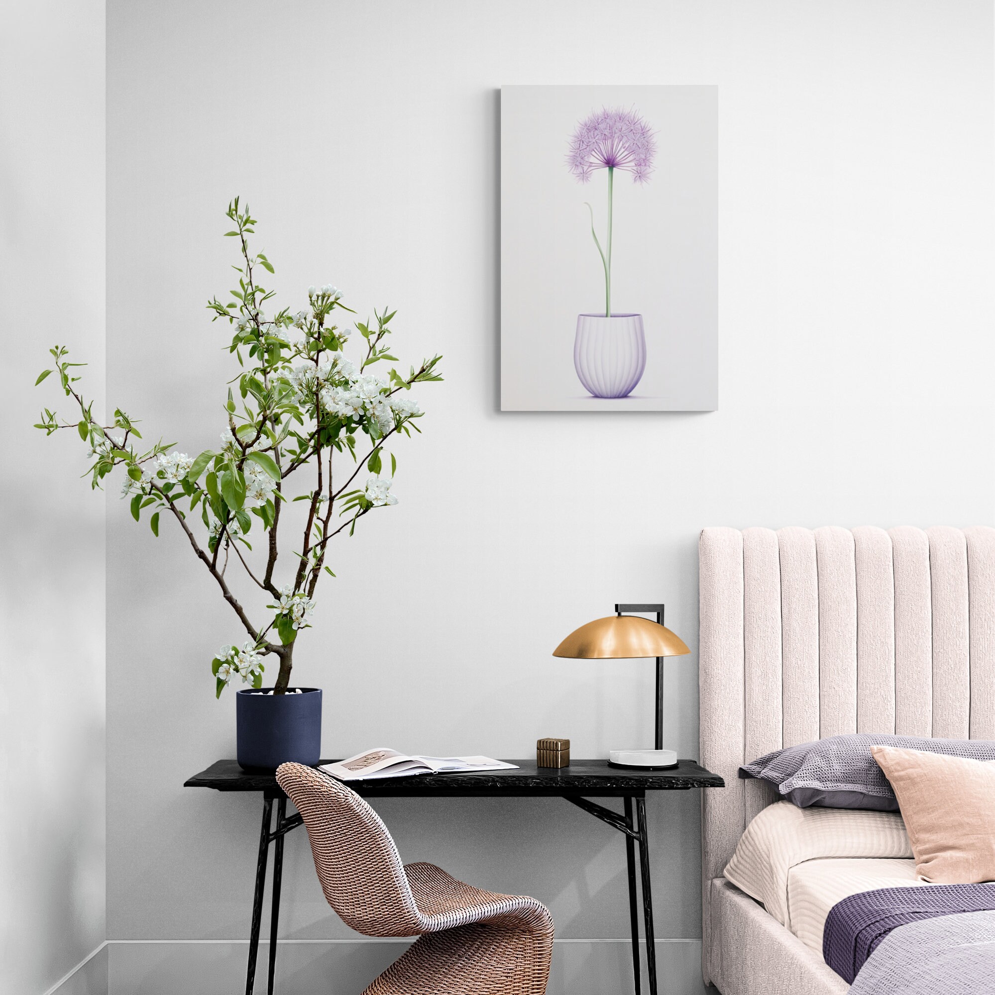 Elegant Purple Allium Flower Drawing in White Pot - Simple Botanical ...