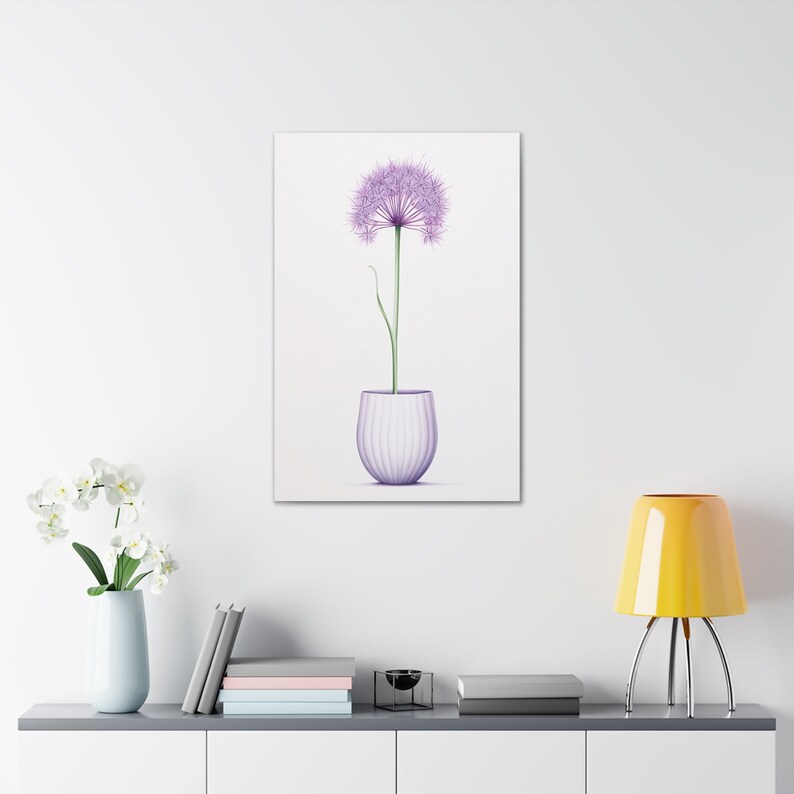 Elegant Purple Allium Flower Drawing in White Pot - Simple Botanical ...
