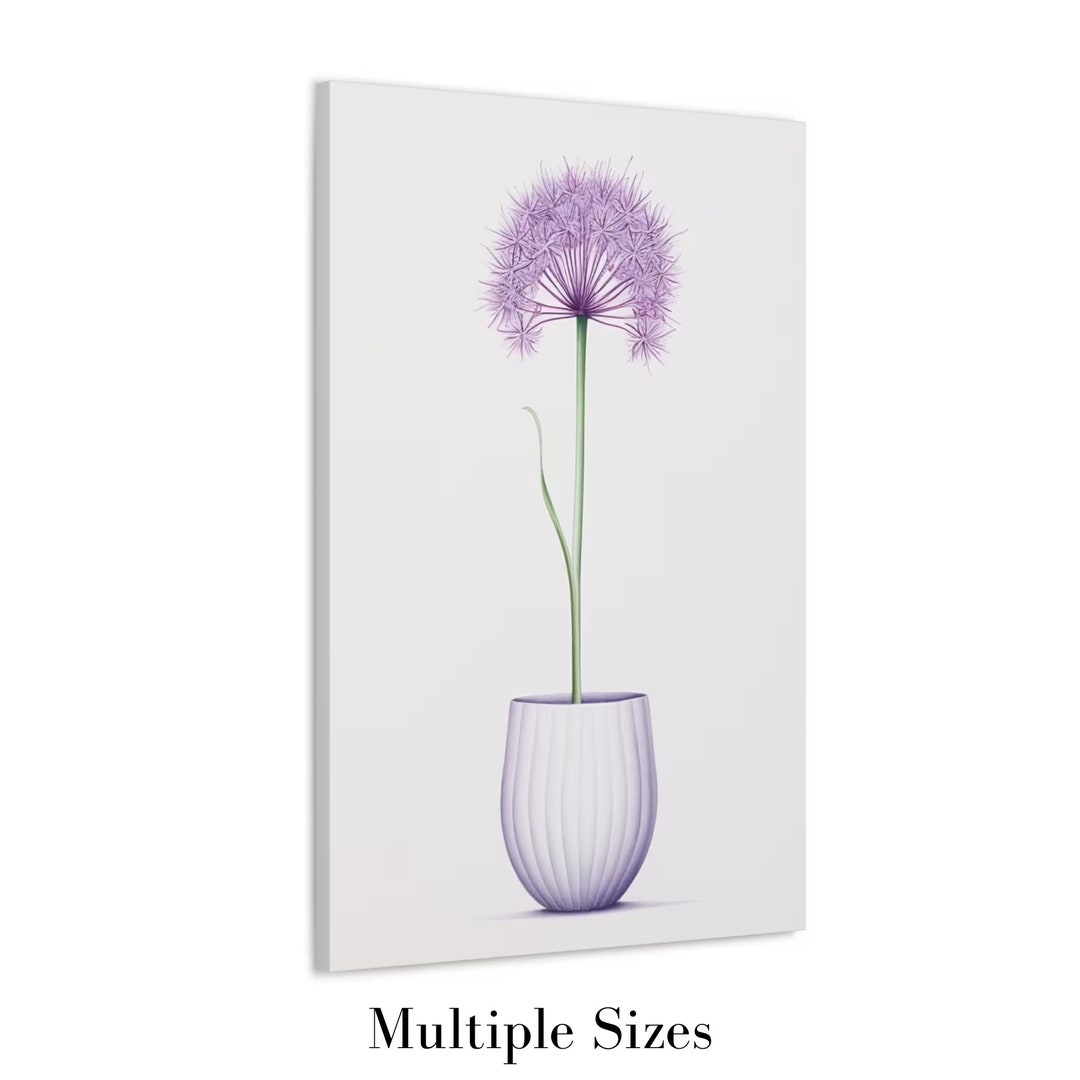 Elegant Purple Allium Flower Drawing in White Pot - Simple Botanical ...