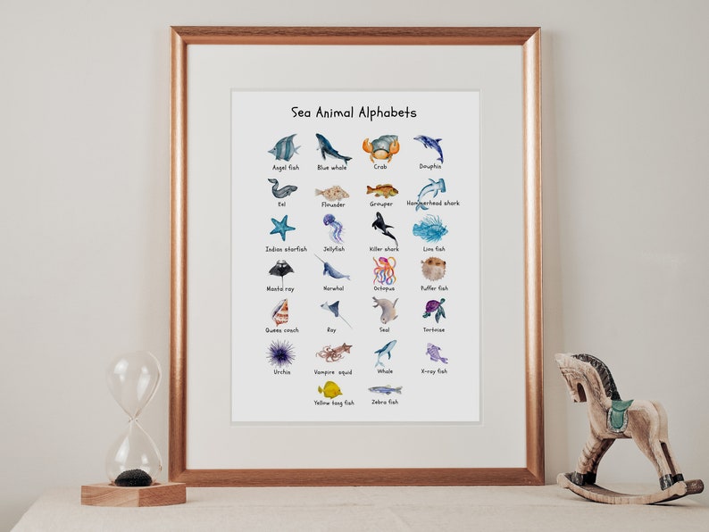 Sea Animals Alphabet Poster, Playroom Wall Decor, Ocean Animals ABC ...