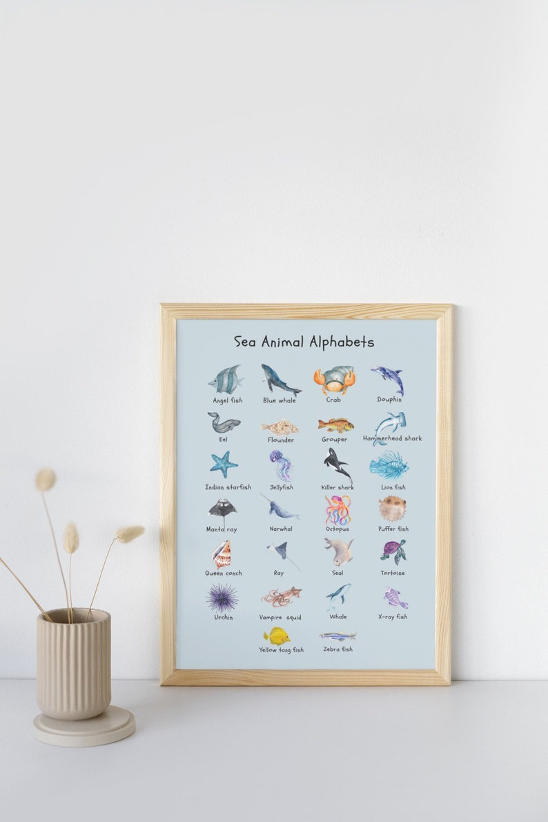 Sea Animals Alphabet Poster, Playroom Wall Decor, Ocean Animals ABC ...
