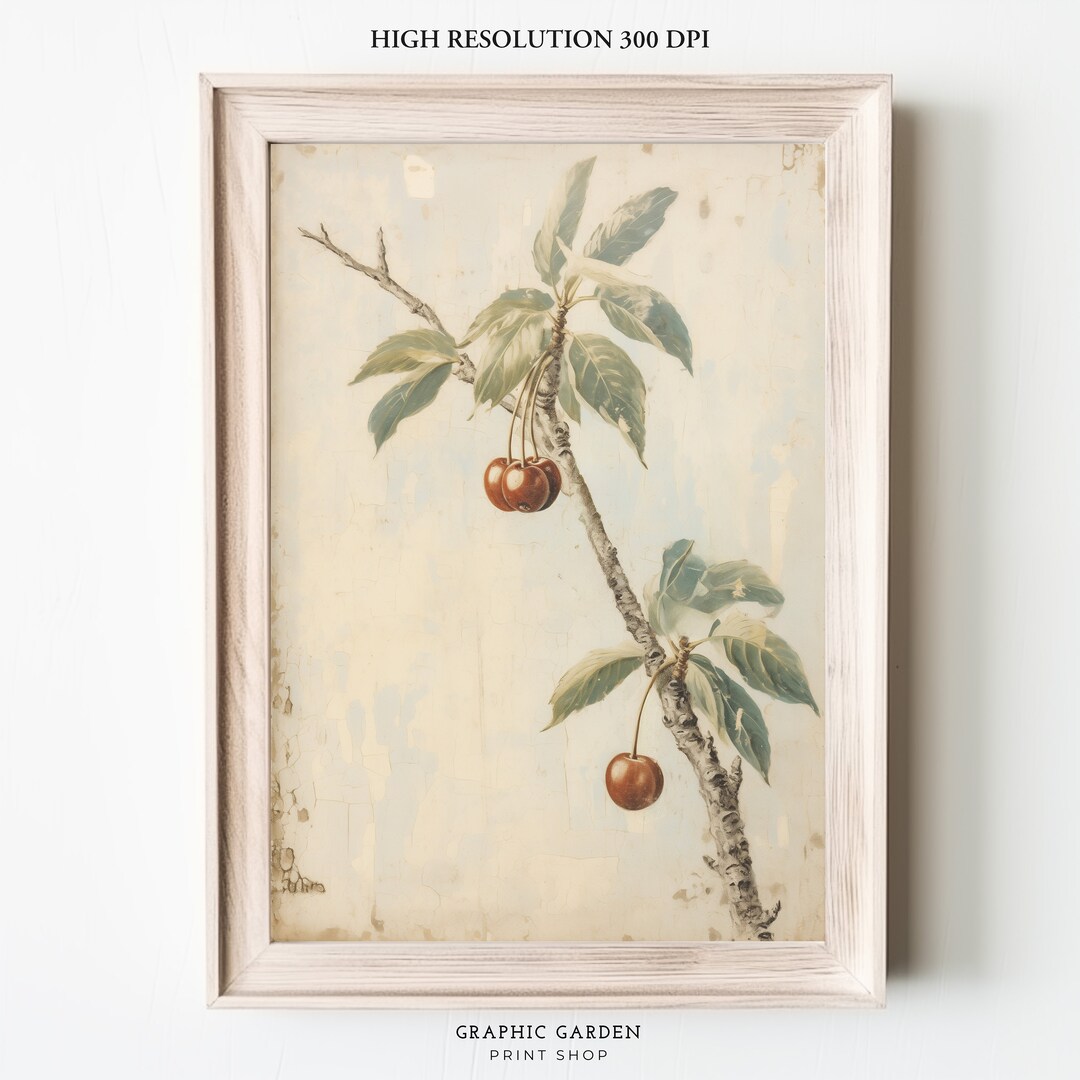 Cherry Tree Oil Painting Vintage Botanical Printable Rustic Country ...