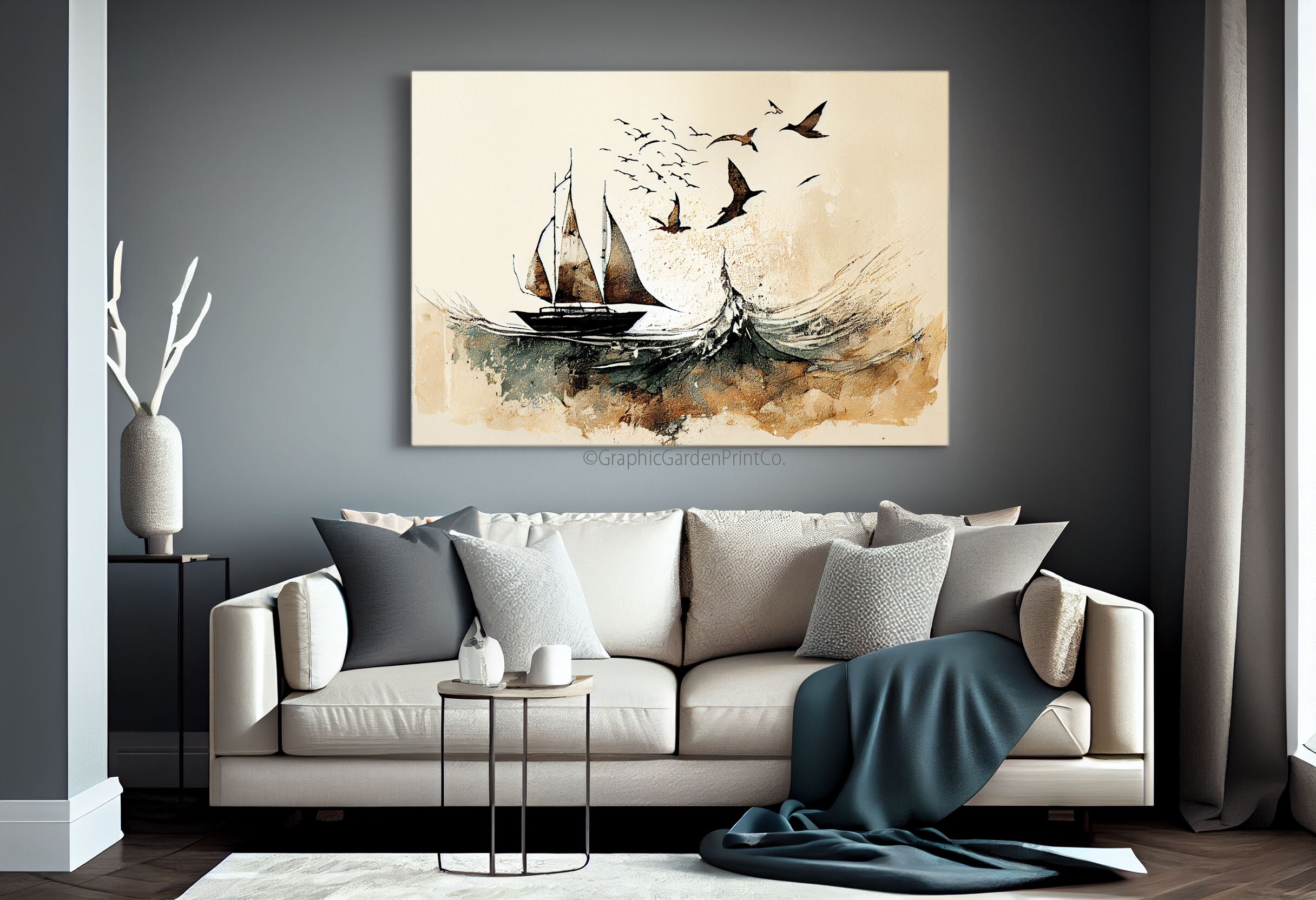 Sailing Wall Art, Coastal Horizontal Printable, Watercolor Ocean Decor ...