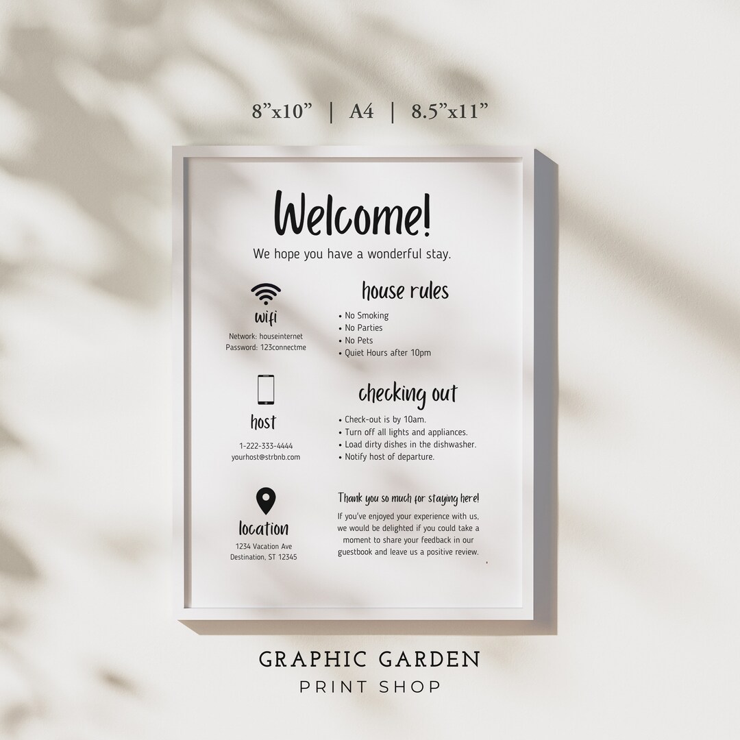 Welcome Sign for Short Term Rental Hosts, Editable Airbnb Template ...