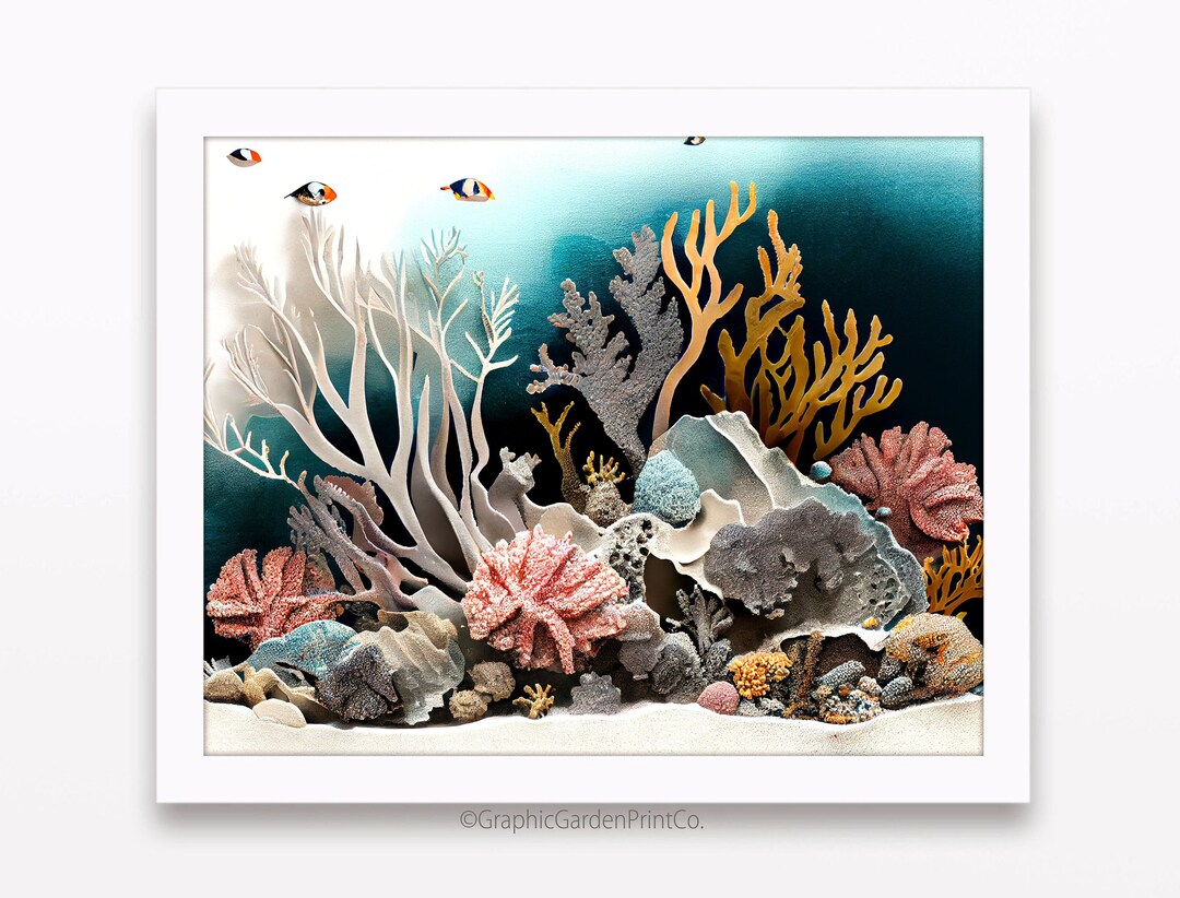 Coral Reef Wall Art, Ocean Horizontal Printable, Coastal Digital ...