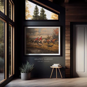 Vintage Fox Hunting Painting Fall Landscape Printable Country Frame TV ...