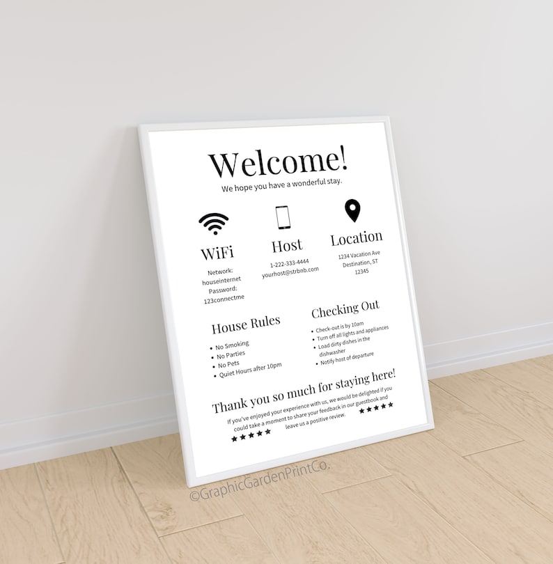 Welcome Sign for STR Hosts, Editable Short Term Rental Template ...