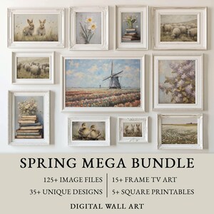 Spring Mega Bundle, Gallery Wall Art Set, Vintage Easter Prints, Cute Chicken Frame TV Decor ...