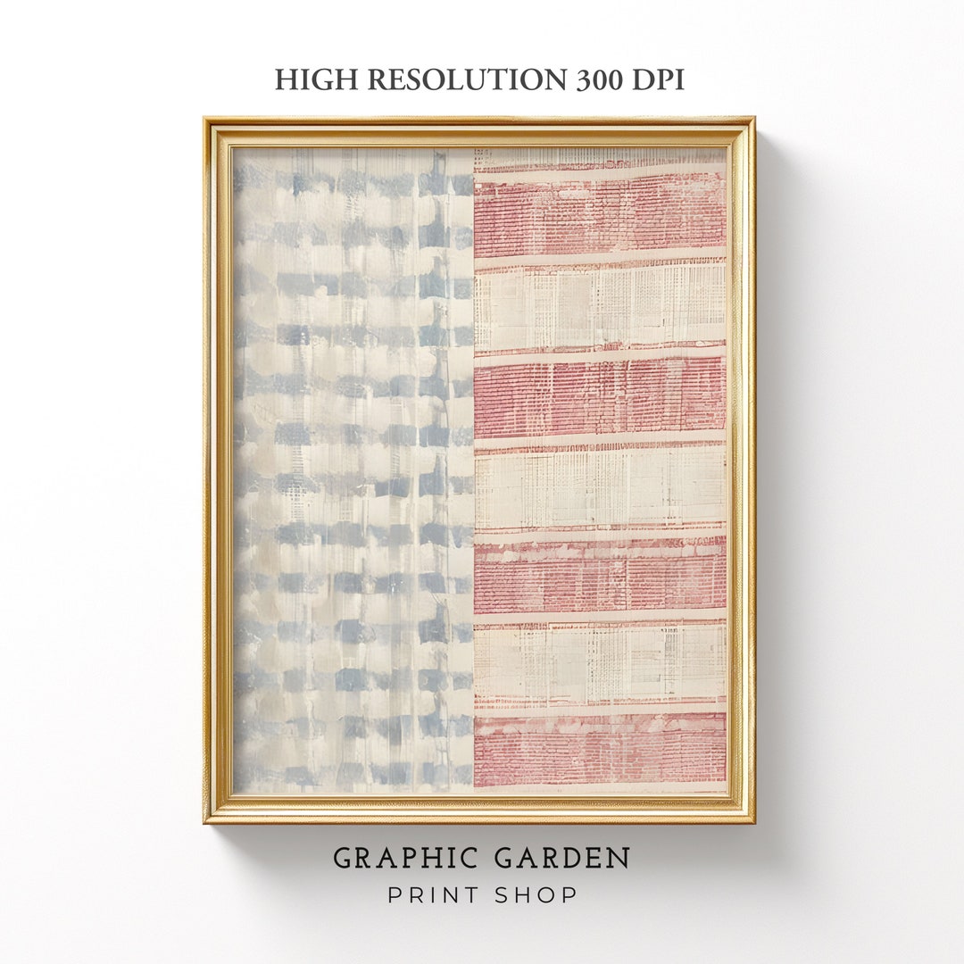 USA Textile Print Vintage Patriotic Printable Muted Red White Blue Wall ...
