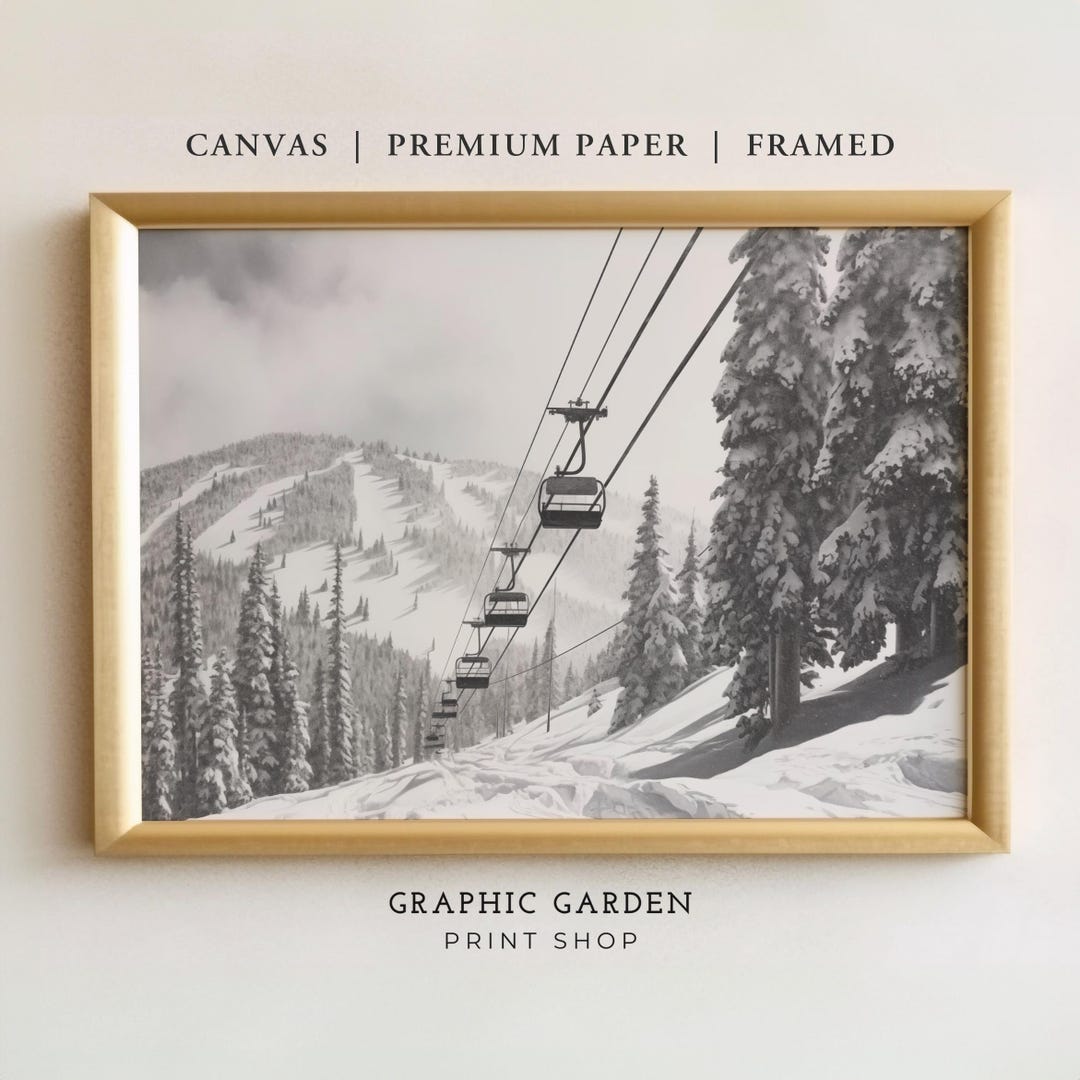 Vintage Ski Lift Print, Winter Landscape Canvas, Horizontal Wall Art ...