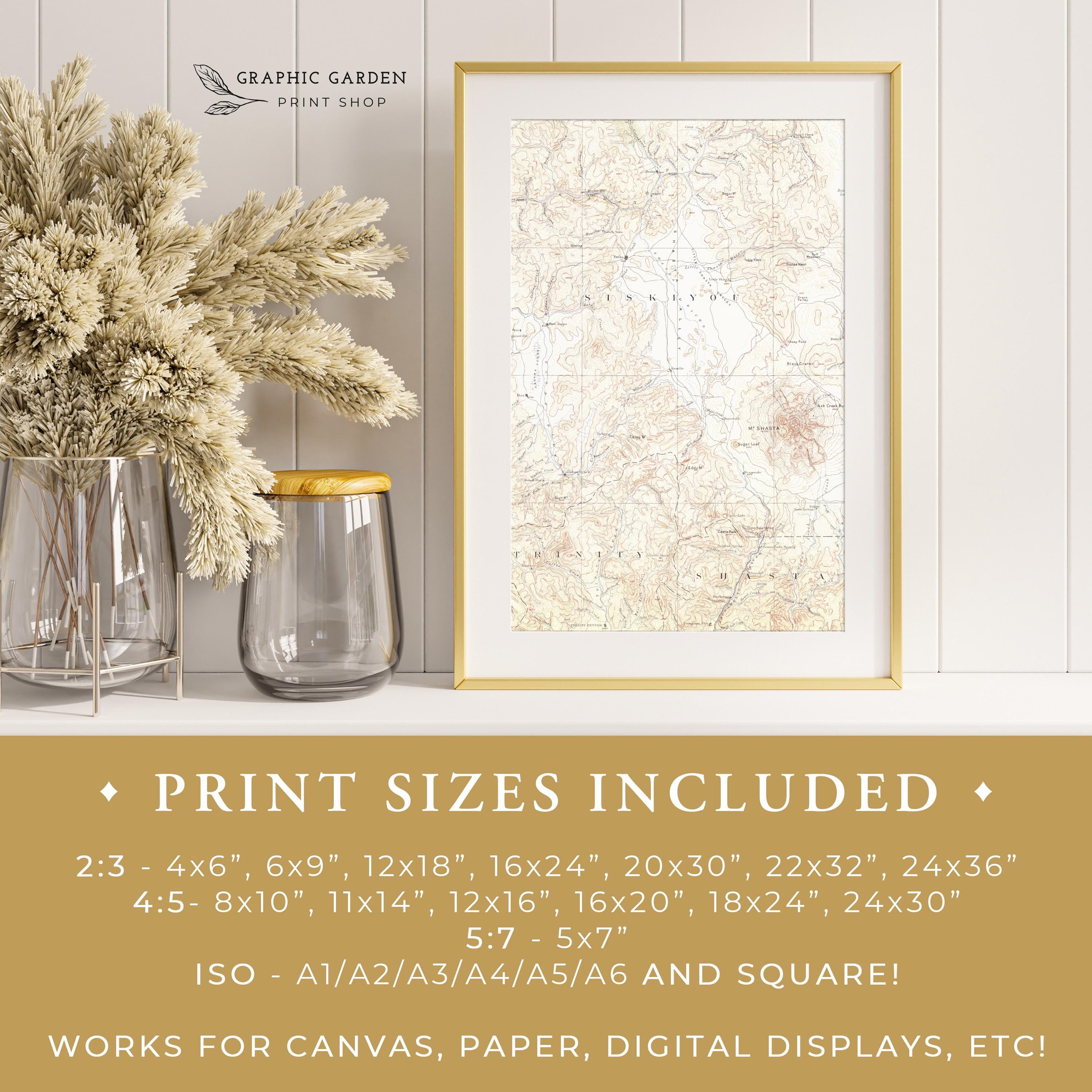 Mount Shasta Vintage Map Printable, Geological Mountain Elevation Wall ...