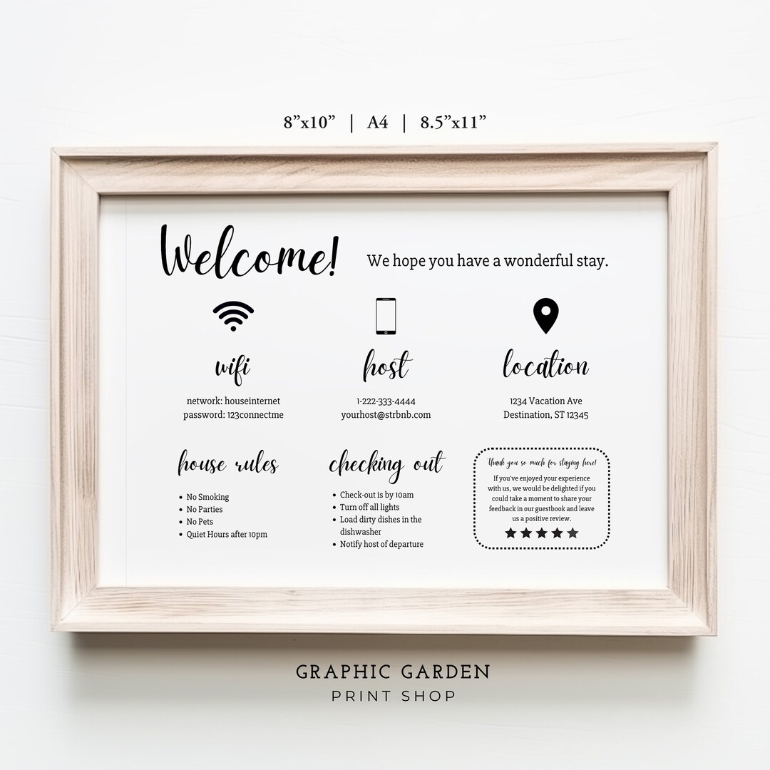 Welcome Sign for Short Term Rental Hosts, Editable Airbnb Template ...