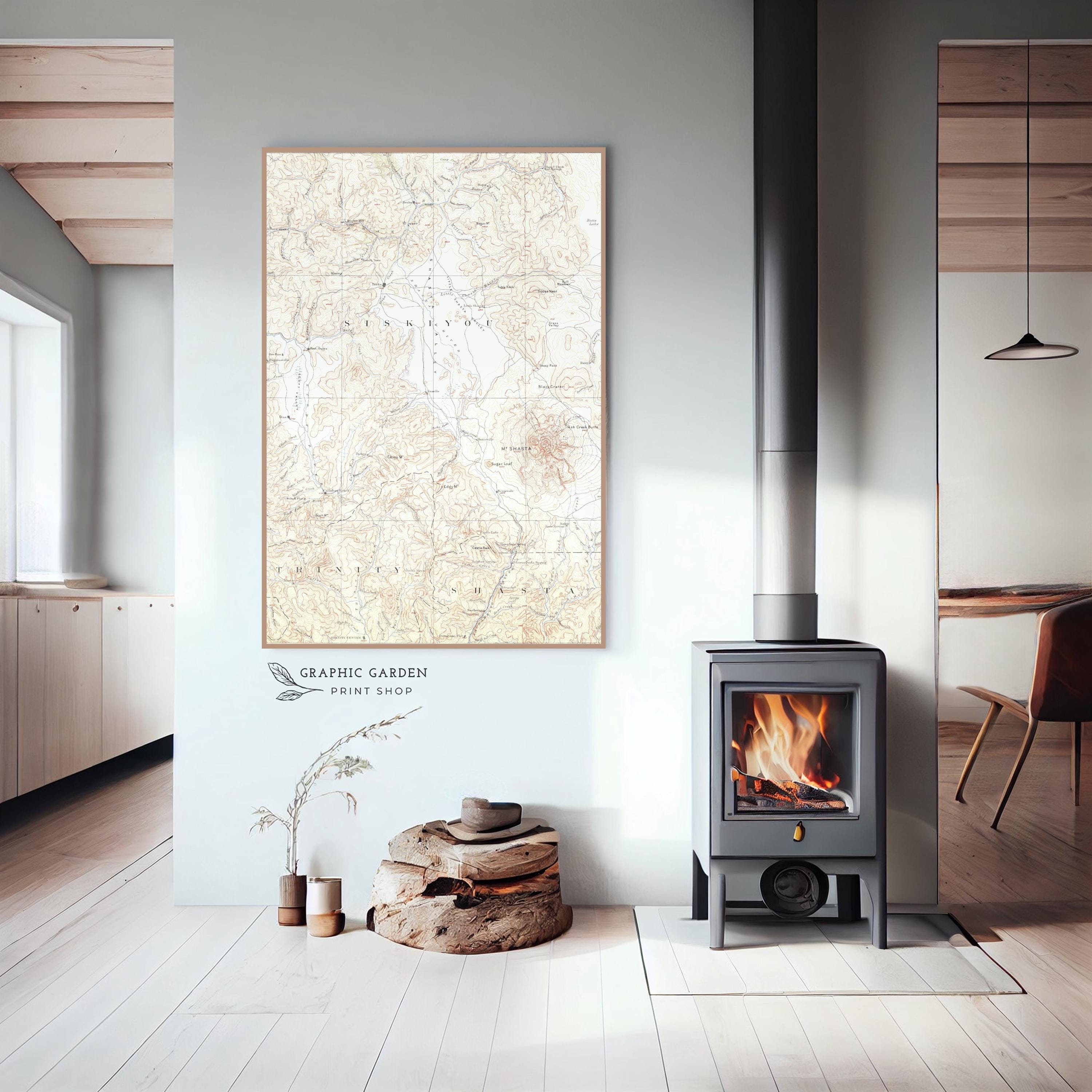 Mount Shasta Vintage Map Printable, Geological Mountain Elevation Wall ...