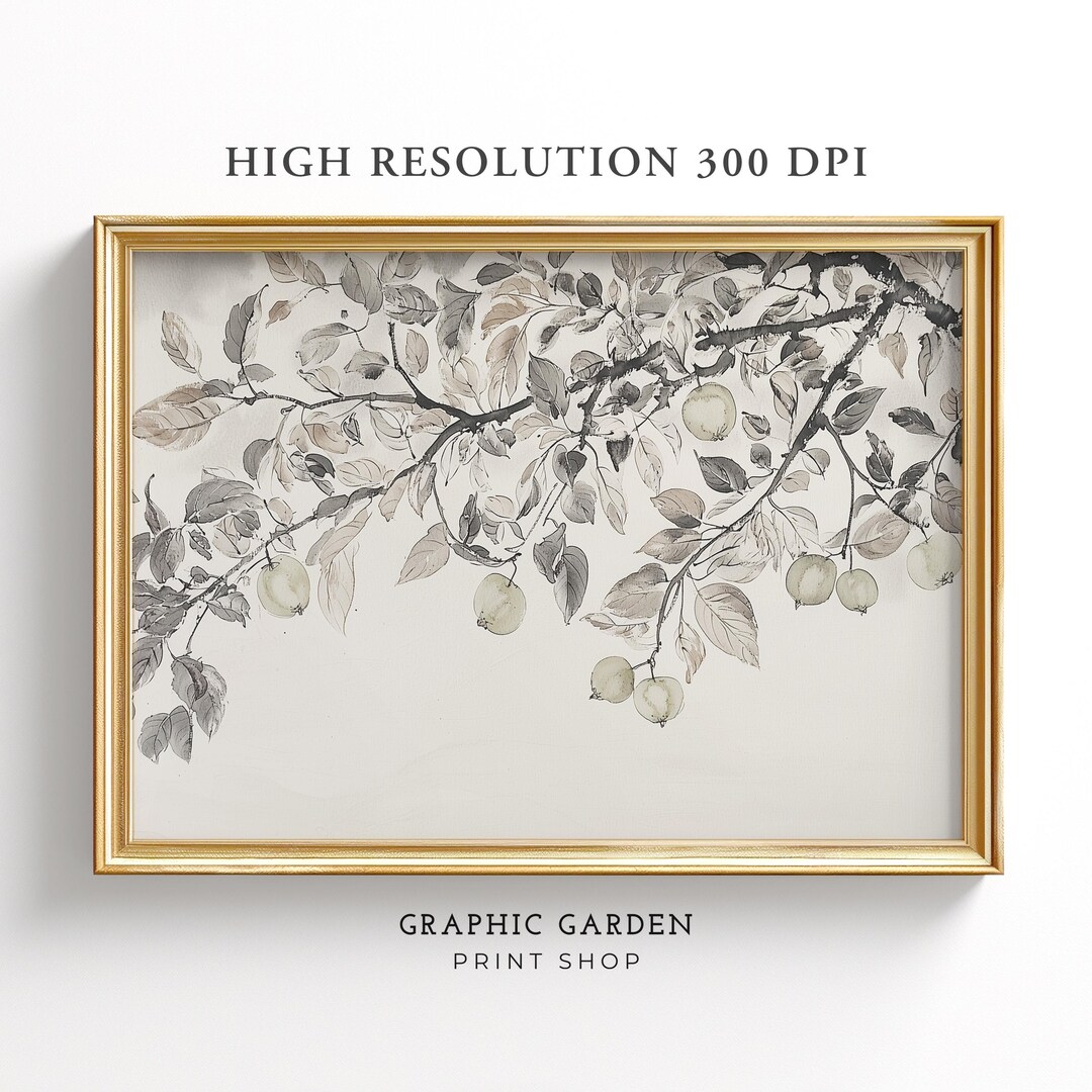 Apple Tree Painting, Muted Orchard Printable, Vintage Fall Decor ...