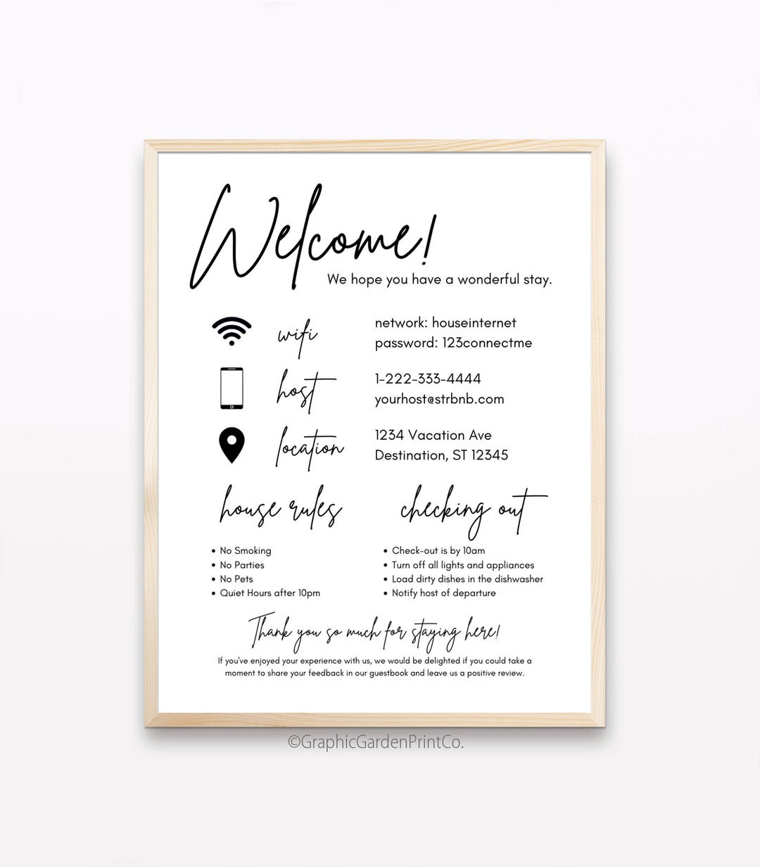 Welcome Sign for Short Term Rental Host, Editable Airbnb Template ...