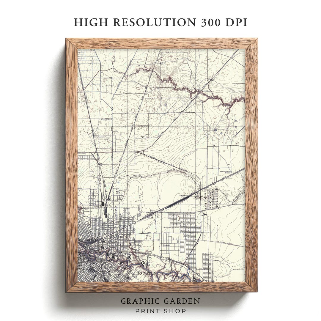 Houston Vintage Map Printable, Geological Elevation Rustic Wall Art ...