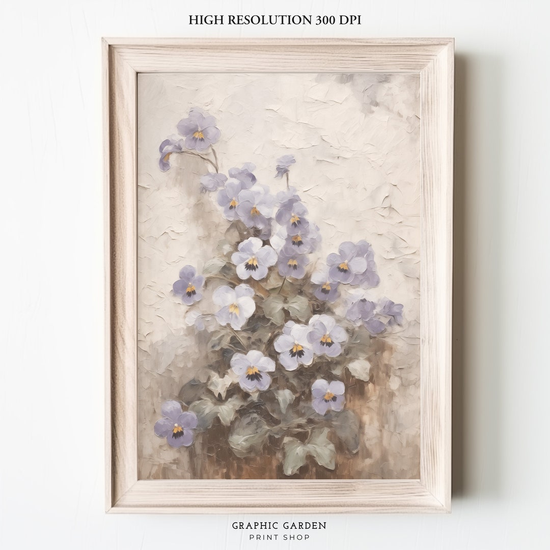 Violets Floral Wall Art Print Purple Flowers Vertical Printable Muted ...