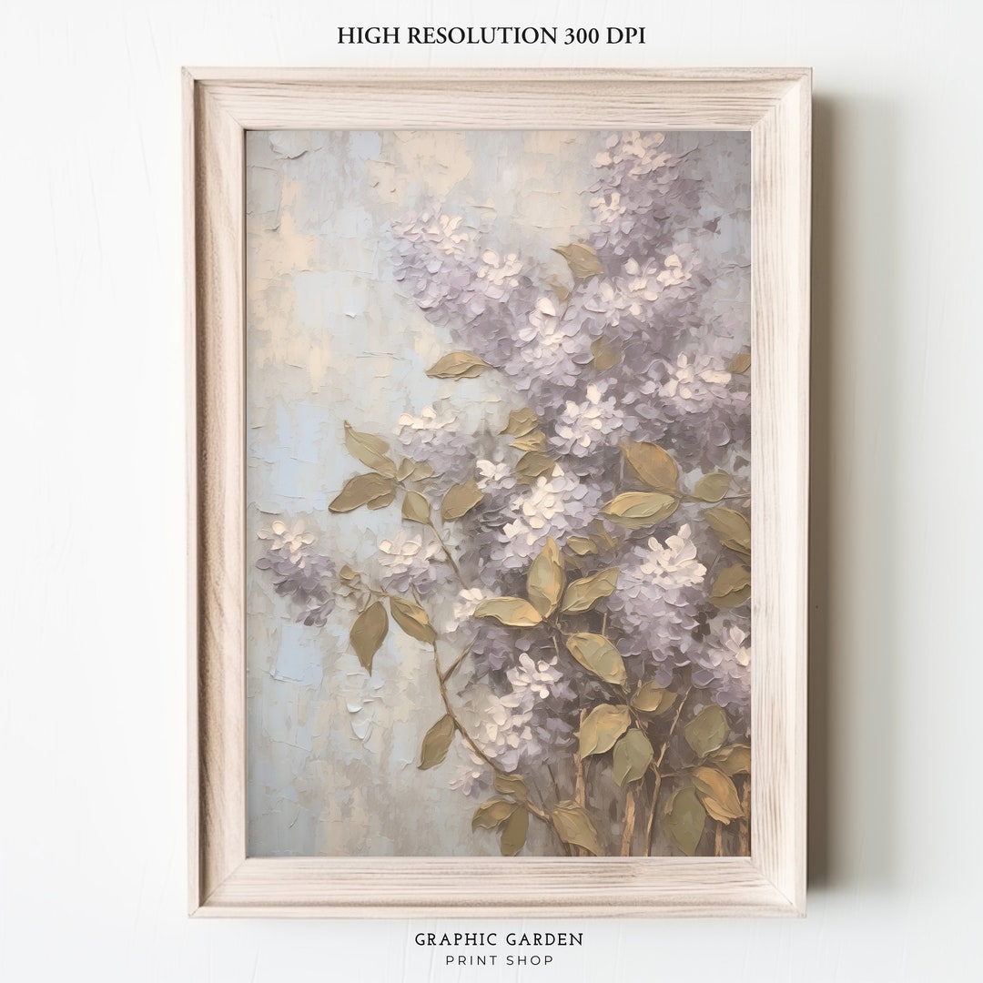 Lilacs Flower Wall Art Print Purple Floral Vertical Printable Muted ...